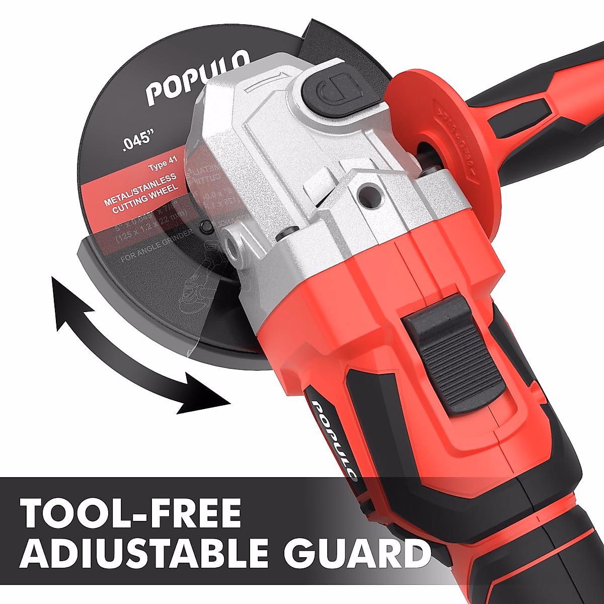 POPULO 20V Cordless Angle Grinder tool with Brushless Motor,Compatible 4-1/2 Inch Wheel,Metal Grinders W/4.0Ah Battery,Equipped 5” Grinding Wheel,Cutting Wheel,Flap Disc and Carving Disc