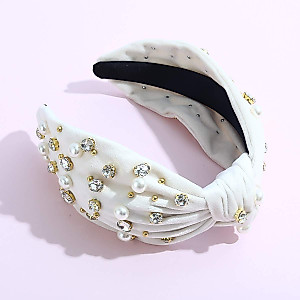 FEDANS Pearly Crystal Knotted Women Headband Luxury Jeweled Embellished Top Hairband Fashion Elegant Ladies Hair Band