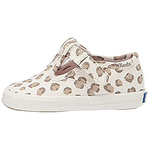 Keds baby girls Champion Lace Toe Cap T-strap Sneaker, Snow Leopard, 3 Infant US