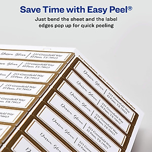 Avery Printable Address Labels, 1" x 2-5/8", Matte White with Metallic Gold Borders, 300 Blank Mailing Labels (06540)