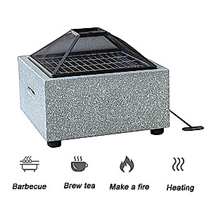 LEAYAN Garden Fire Pit Grill Bowl Grill Barbecue Rack Fire Pit Outdoor fire Pit, fire Pit Table with Barbecue Grill, Square Courtyard fire Pit, Garden Wood fire Pit