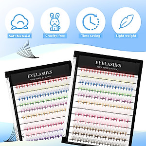 Hannahool 12 Colors Mix 240pcs 10D Premade Fans Nature Long Volume Eye Lashes Extensions Soft and Light Weight Colorful Individual False Eyelashes Cluster 8-16mm to Choose (12mm)