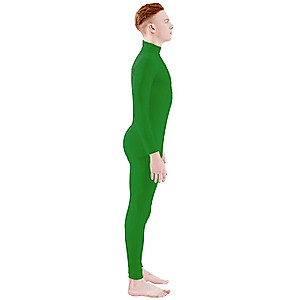 Ensnovo Adult Spandex Turtleneck Long Sleeve One Piece Unitard Bodysuit Dancewear Green, XL