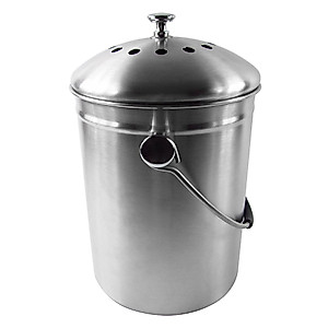 Abakoo Compost Bin 304 Stainless Steel Kitchen Composter Waste Pail Indoor Countertop Kitchen Bin Pail - includes 4 Filters (1.3 Gallon)