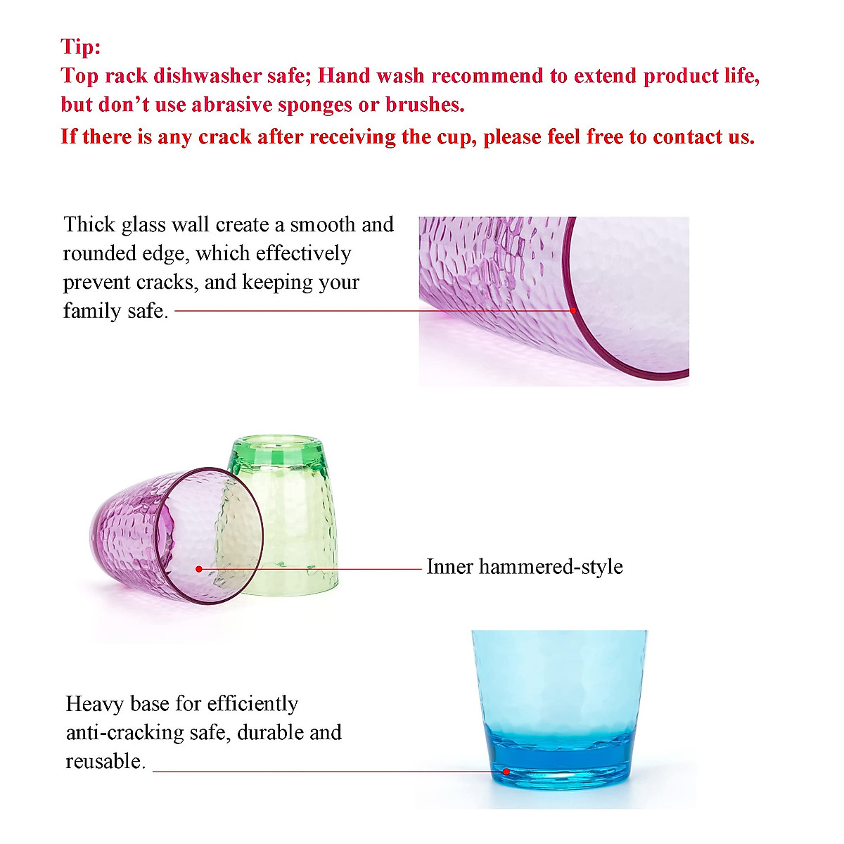 KOXIN-KARLU Hammered 15-ounce Plastic Tumbler Acrylic Glasses, set of 6 Multicolor