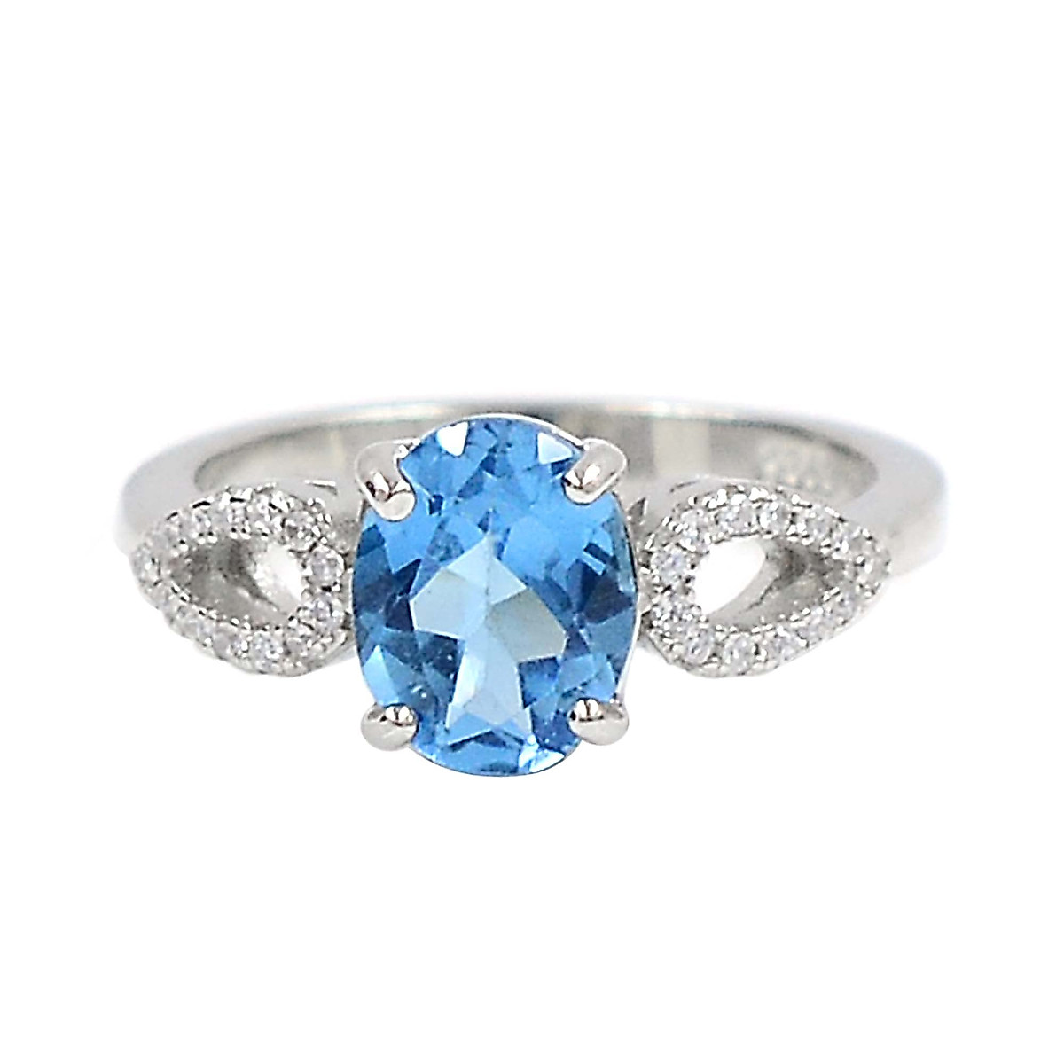 925 Sterling Silver Natural 9X7 MM Oval Cut Swiss Blue Topaz December Birthstone Solitaire Unisex Proposal Engagement Ring Wedding Jewelry Gift For Her (Rhodium Plated Silver, 7.5)