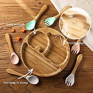 Mamimami Home Baby Bamboo Suction Plates Set with Spoons & Fork, Baby Food Dishes Feeding Set for Led Weaning Plate, Baby Utensils Set, BPA Free