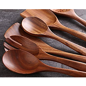 NAYAHOSE Wooden Spoons for Cooking, 6 Pcs Wooden Utensils for Cooking, Natural Teak Wood Non-Stick Cooking Spoons, Comfort Grip Wood Utensils Set for Kitchen