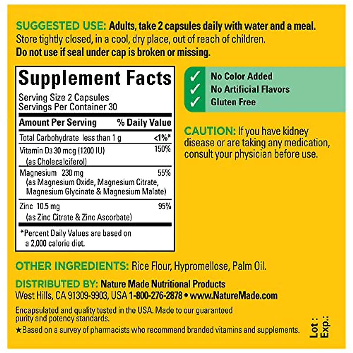 Nature Made Magnesium Complex with Vitamin D and Zinc Supplements, Magnesium Supplement for Muscle, Nerve, Heart & Bone Support with Vitamin D3 & Zinc for Immune Support, 60 Capsules, 30 Day Supply