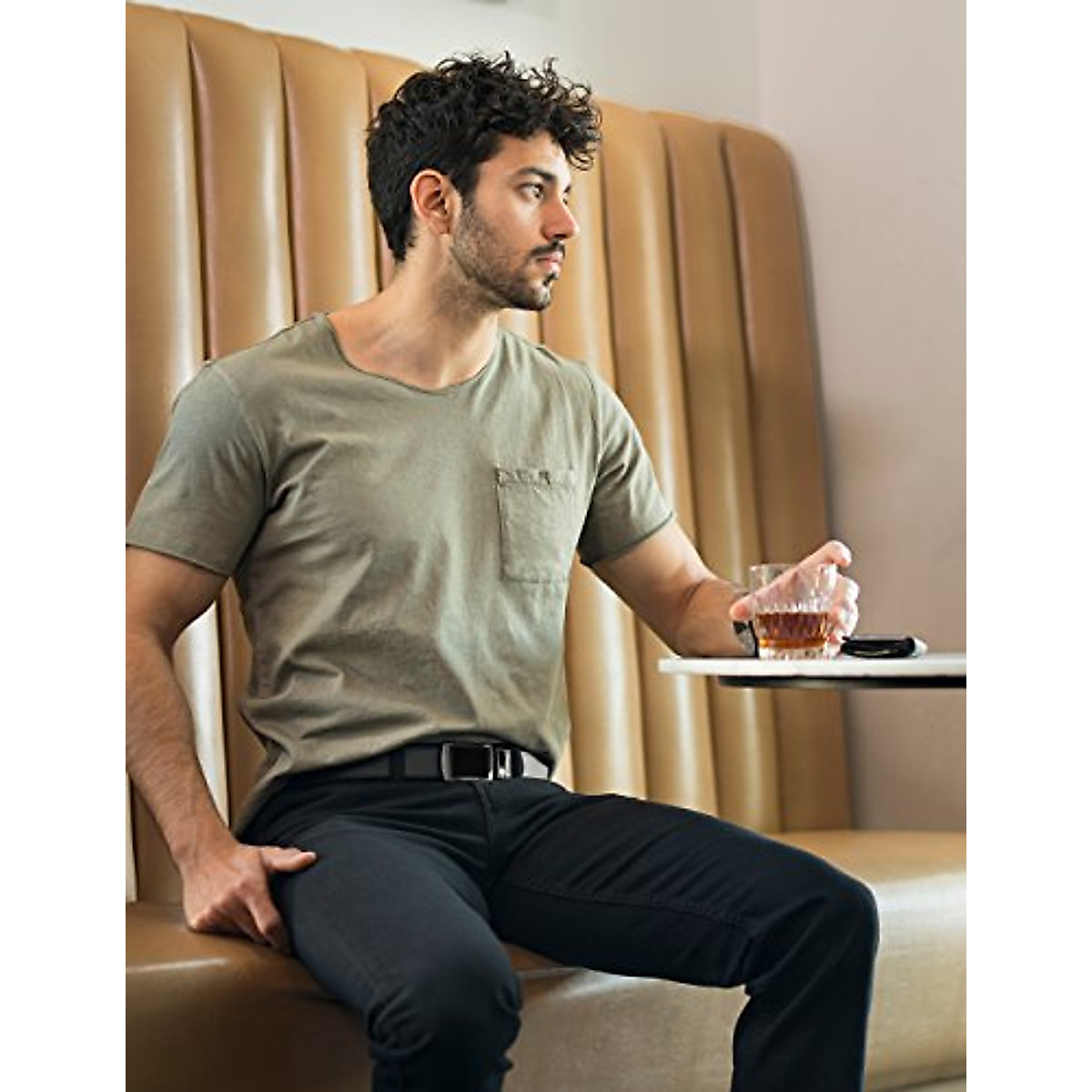 SlideBelts Men's Vegan Leather Belt without Holes - Black with Gunmetal Buckle (Up to 48" Waist)