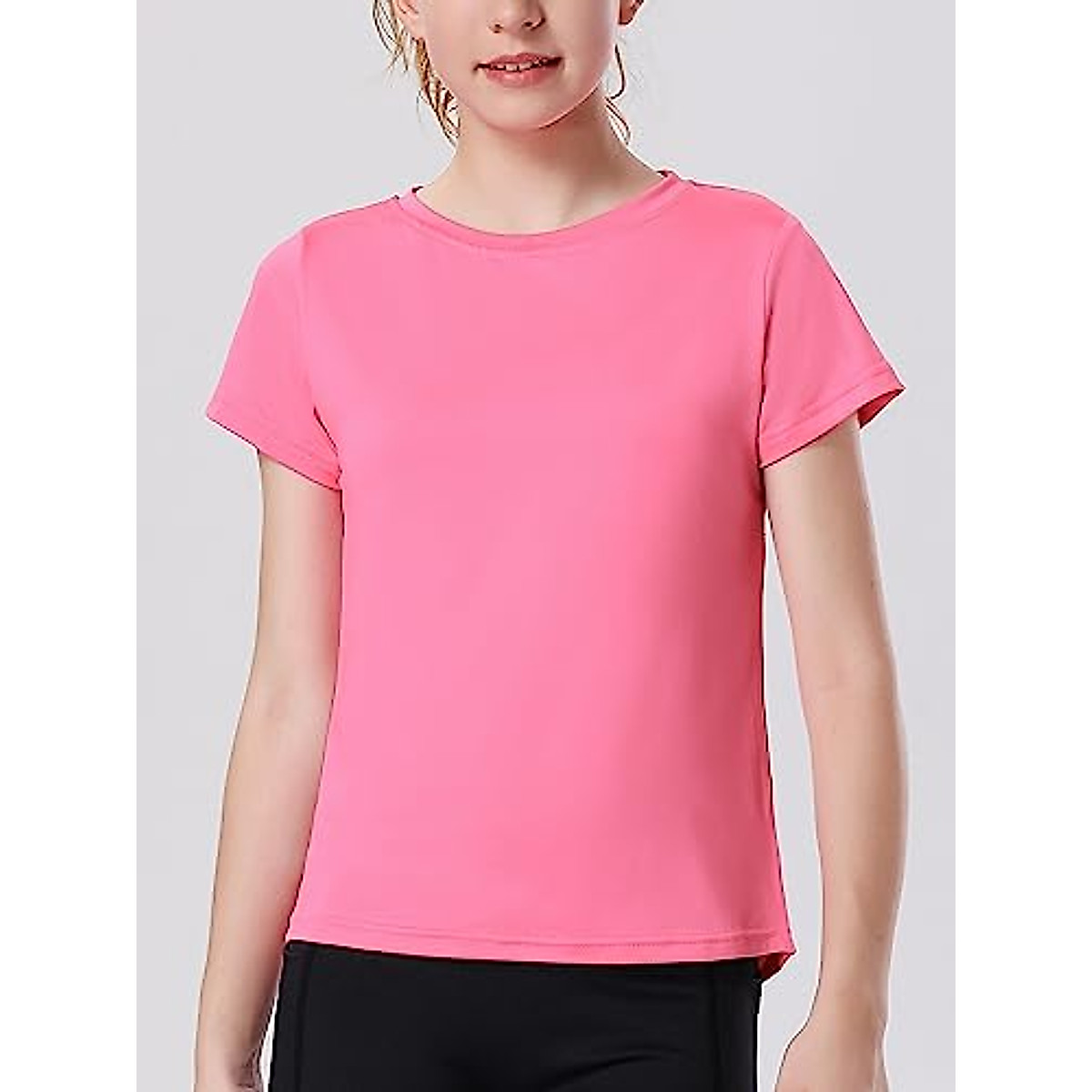 EXARUS 4 Pack Girls Athletic Shirts Short Sleeve Quick Dry Crewneck Tee Activewear Performance Tops for Kids 8-16Y Set 3 10Y