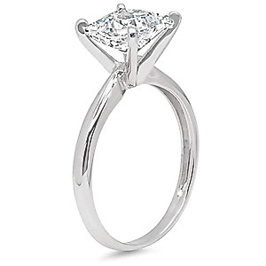 Clara Pucci 2.5 ct Princess Cut Genuine Lab Grown Diamond SI1-SI2 14K White Gold Solitaire Bridal Wedding Engagement Ring size 10