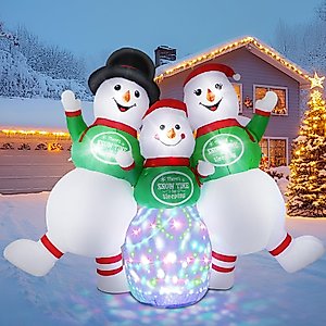 Wothfav 6.5 FT Christmas Inflatable Snowman Decorations - Blow Up Christmas Outdoor Snowman Family with Rotating Colorful LED Light & Top Hat, Xmas Inflatable Decor for Yard Lawn Garden Holiday Party