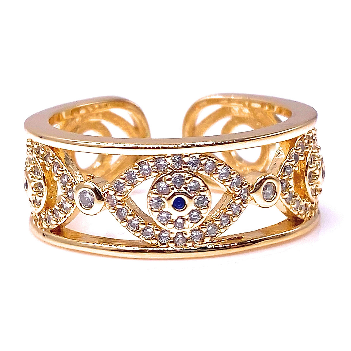 LESLIE BOULES 18K Gold Plated Evil Eye Cuff Ring for Women Fashion Jewelry