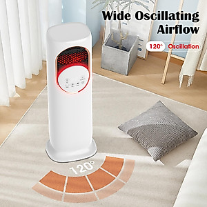 Cobuy Tower Fan and Heater Combo with Humidification, 4 in 1 Space Heaters for Indoor Use, 120°Oscillating, 1800W, 2 Speed Heating, 3 Speed Cooling, Remote Control, 9H Timer for Bedroom Room Office