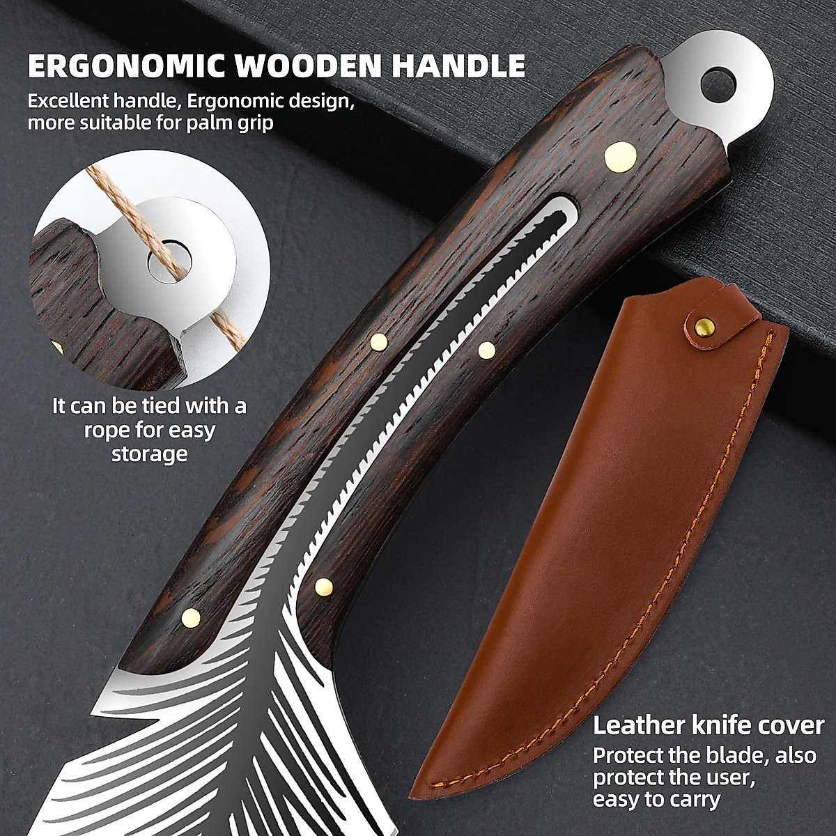 VCXOX Professional Chef Knives, Sharp Feather Boning Knife Hand Forged Knife High Carbon Steel Chef Knife Boning knife for Meat Cutting Cooking Knife with Sheath for Kitchen Outdoor Camping