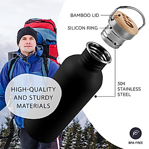 Bambaw 32 oz Water Bottle, Black Water Bottle Non-insulated, Single Wall Stainless Steel Bottle, Metal Water Bottle, Large Water Bottle 32oz, Reusable Water Bottle for Men and Women – Jet Black