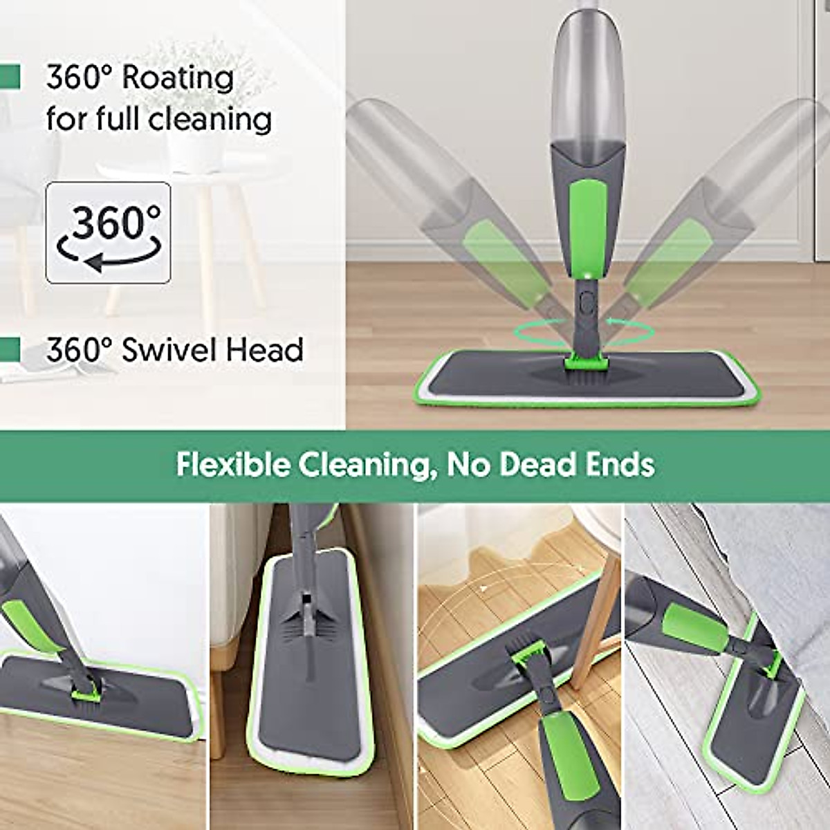 Spray Mop Floor Mop, ILAVCOOL Mops for Floor Cleaning Spray Floor Mops with 3 Reusable Microfiber Mop Pads & 550ML Refillable Bottle Wet Dry Mop for Hardwood Floor Laminate Tile Wood Floor Cleaner