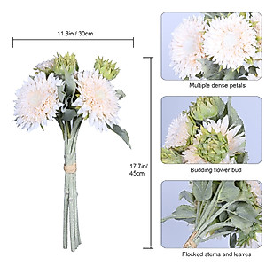 FAKEGREEN Artificial Flowers Silk Sunflowers Bouquet Fake Flower Bushes Floral Arrangements with 5 Stems, 5 Flowers and 3 Buds for Home Baby Shower Centerpieces Party Wedding Decorations (White)