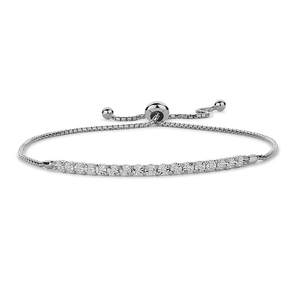 Tirafina Diamond Adjustable Bolo Bracelet for Women, Sterling Silver, Easy-On Easy-Off - 1/10 cttw (6, 7 and 8 inch Wrist Size)