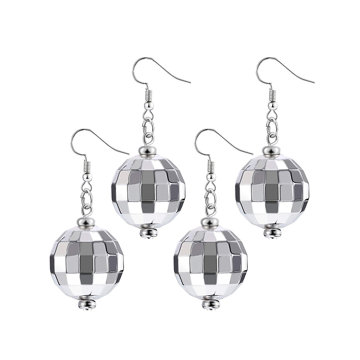 Tatuo 2 Pairs of Disco Ball Earrings 60's or 70's Silver Disco Ball Earrings for Women