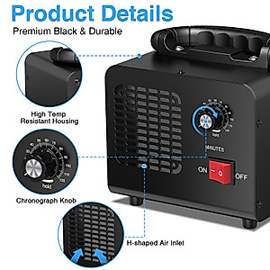 AOBOCO 6000mg/h Ozone Machine for Home,120min Time Setting, Auto Shut Off Ozone Machine for Car, Room, House, Smoke, and Pet(1000 Sq Ft)