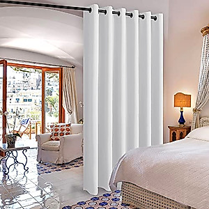 DWCN White Room Divider Curtain for Extral Wide Windows -Blackout Total Privacy Divider for Patio Door, Share Bedroom Office Space, 1 Grommet Curtain Panel, 8.3ft Wide x 7ft Tall, Greyish White