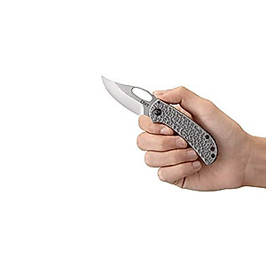 CRKT Chehalem EDC Folding Pocket Knife: Everyday Carry, Clip Point Plain Edge Blade with Satin Finish, Thumbstud Open, Frame Lock, Stainless Steel Handle with Hammer Finish 6540