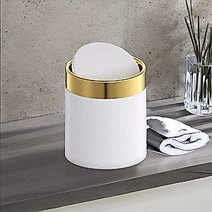Mini Trash Can with Lid, Brushed Stainless Steel Small Tiny Mini Trash Bin Can, Mini Countertop Trash Cans for Desk Car Office Kitchen, Swing Top Trash Bin 1.5 L/0.40 Gal (White)