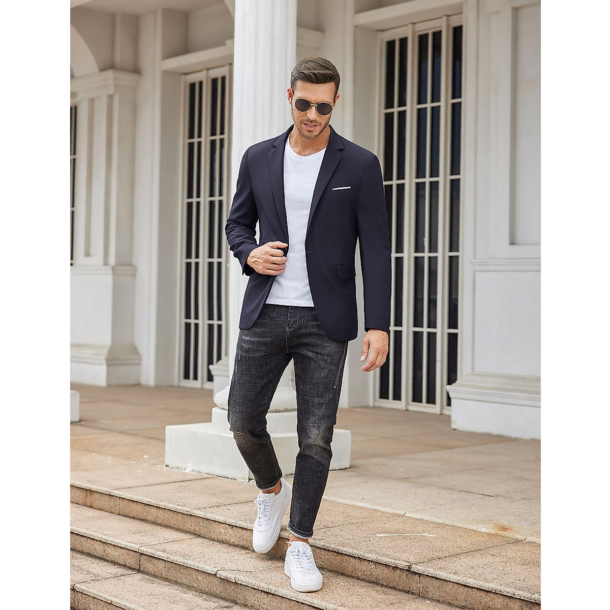 COOFANDY Sport Coats for Men Sports Blazer Fitted Casual Suit Jacket Fashion Athletic Fit Blazers Navy Blue, X-Large