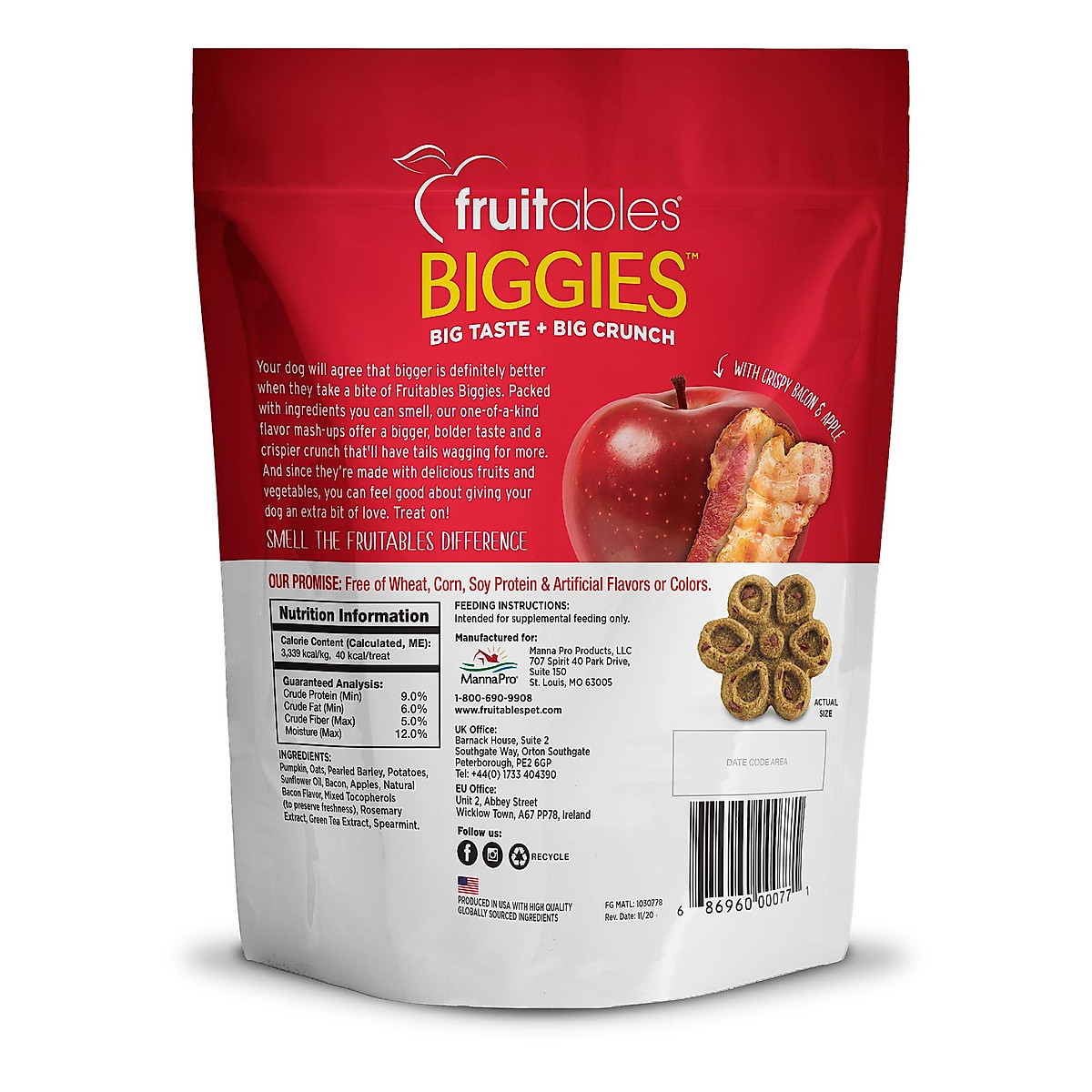 Fruitables Biggies Dog Treats 4 Flavor Variety Pack of 16oz Bags, 4 Bags Total