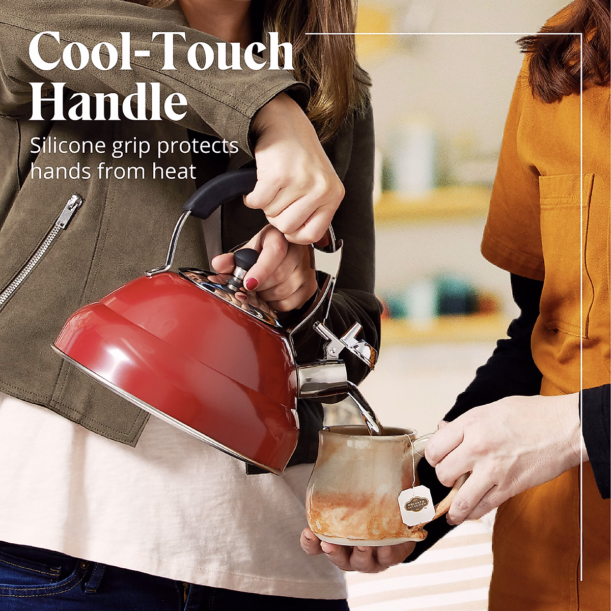 Willow & Everett Whistling Tea Kettle for Stove Top - 3 Liter Tea Pots for Stove Top w/Stainless Steel, Brushed Finish and Strainer - Tea, Coffee & Hot Water Pot, Black