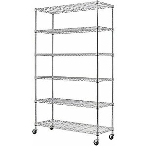 Heavy Duty Wire Storage Shelves 82"x48"x18" Metal Shelving Unit w/Wheels, 2100 LBS Industrial Utility Steel Storage Rack, 6 Tier NSF Garage Shelving Organizer Racks for Garage Kitchen Storage Black