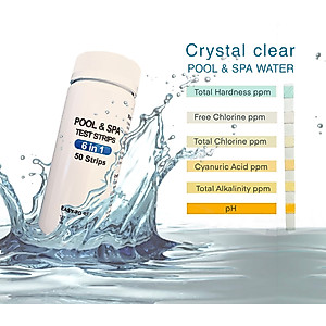 6-in-1 Pool & Spa Test Strips - Ideal for Pools, Hot Tubs and Spas - Easy to Read - 50 Pack