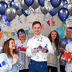 30th Birthday Balloons Decorations, 15 PCS Navy Blue Silver 30th Happy Birthday Balloons for Men Women 30 Anniversary Latex Inflatable Confetti Birthday Party Sign Royal Blue Indoor Outdoor Supplies