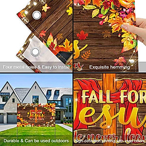 Swepuck 96x60inch Fall for Jesus Backdrop He Never Leaves Photography Background Autumn Thanksgiving Party Decoration Maple Leaves Pumpkin Friendsgiving Photo Banner