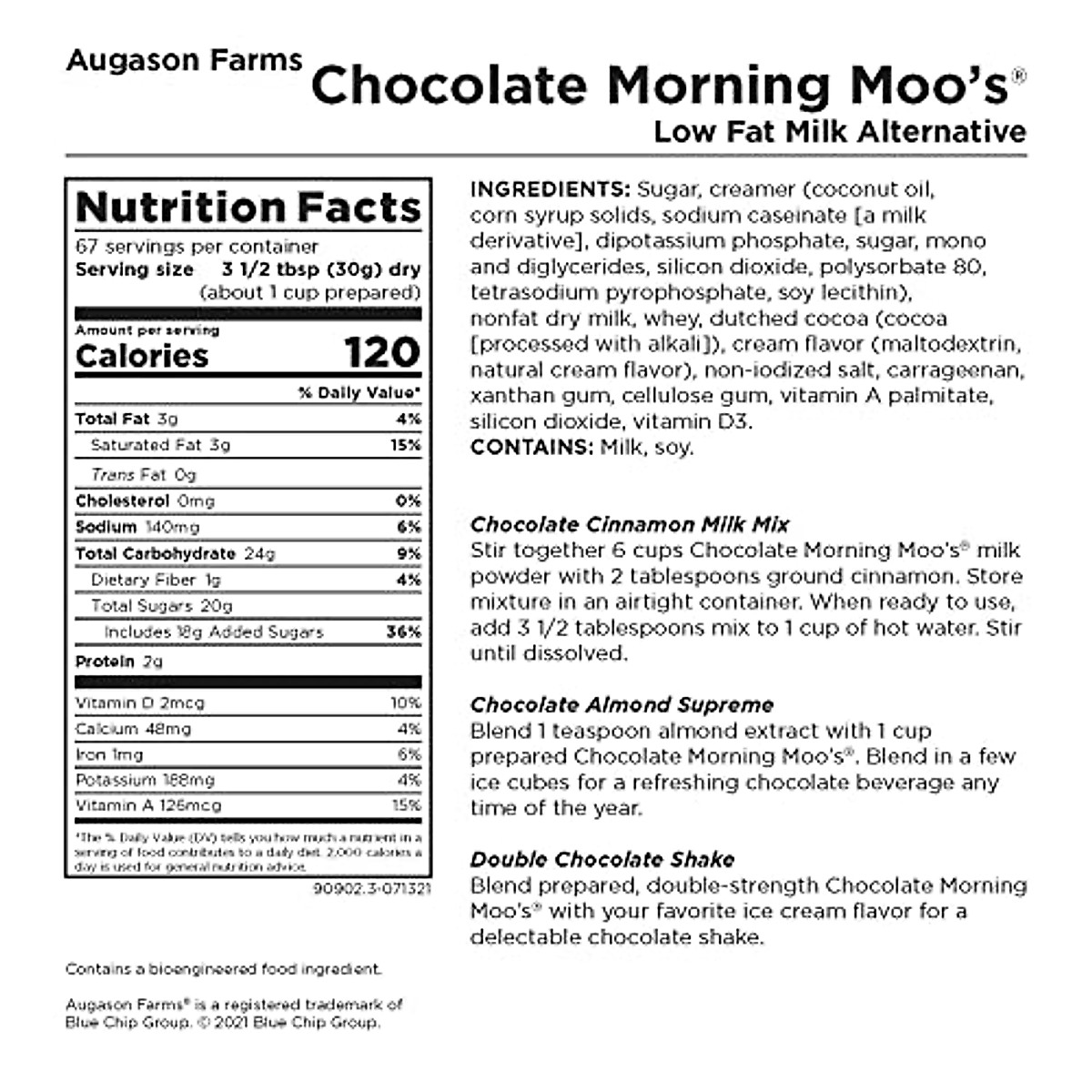 Augason Farms Morning Moo's Chocolate Low Fat Milk Alternative Can, Emergency Food Supply, Everyday Meals, 67 Servings