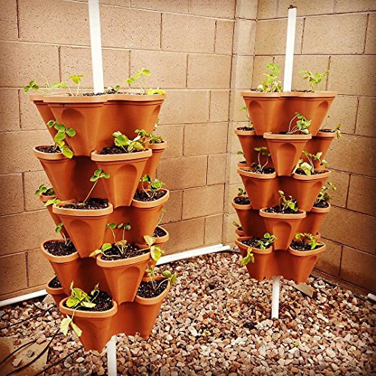 Large 64 Quart Stackable Planter 5-Pack - Grow More in Less Space - Plant Pots and Stack - DIY Vertical Gardening System - for Growing Veggies, Herbs, Garden Greens, Starwberries (Terracotta)