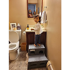 Bee Neat 2 Step Foldable Step Stool for Office, Garage, Library, Closet, Bathroom and Porch – Collapsible Step Stool Ladder for Adults and Kids, Supports 200lbs - Gray