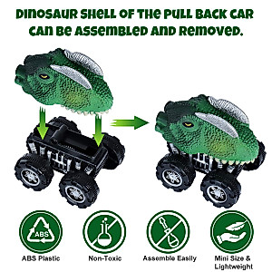 Dinosaur Pull Back Cars for Kids 12 Pack, Dino Toy Cars Creative Gifts for Toddlers, Birthday Party Toys for 6-8 Boys and Girl (12PCS-1)