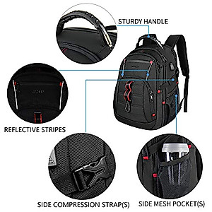 KROSER Travel Laptop Backpack 17.3 inch XL Computer Backpack Stylish College Backpack with RFID Pockets USB Charging Port REFLECTIVE STRIPS Water-Repellent Day pack for Business/Men