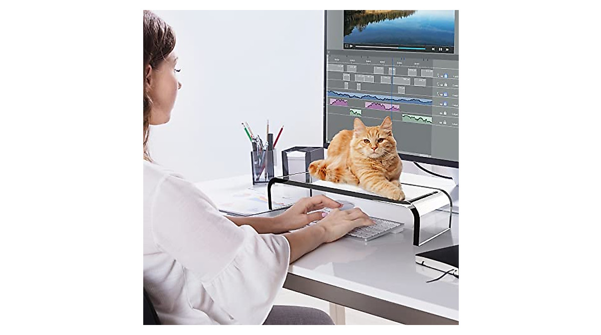 AboveTEK Acrylic Monitor Stand - Large 20 inch Riser for Desk Organization