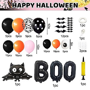 Halloween Balloons Arch Garland Kit 107Pcs, Black Orange Pink White Halloween Balloons BOO Metallic Balloons, Cute Cartoon Bat Balloons Bat Stickers for Birthday Halloween Party Decoration Supplies