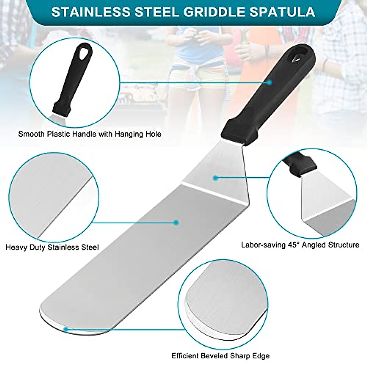 Leonyo Griddle Accessories Set of 27, Heavy Duty Stainless Steel Grill Griddle Metal Spatulas for Cast Iron Flat Top Teppanyaki Cooking, Burger Press, 3 Melting Domes(12”-9”-6.5”), 2 Carry Bags