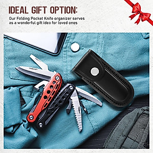 Dansydaisy 4 Inches Leather Pocket Knife Sheath Folding Pocket Knife Portable Pouch Knife Leather with Snap Closure and Belt Loop Accessory for Outdoor Climbing Camping Cycling and Hiking(Black)