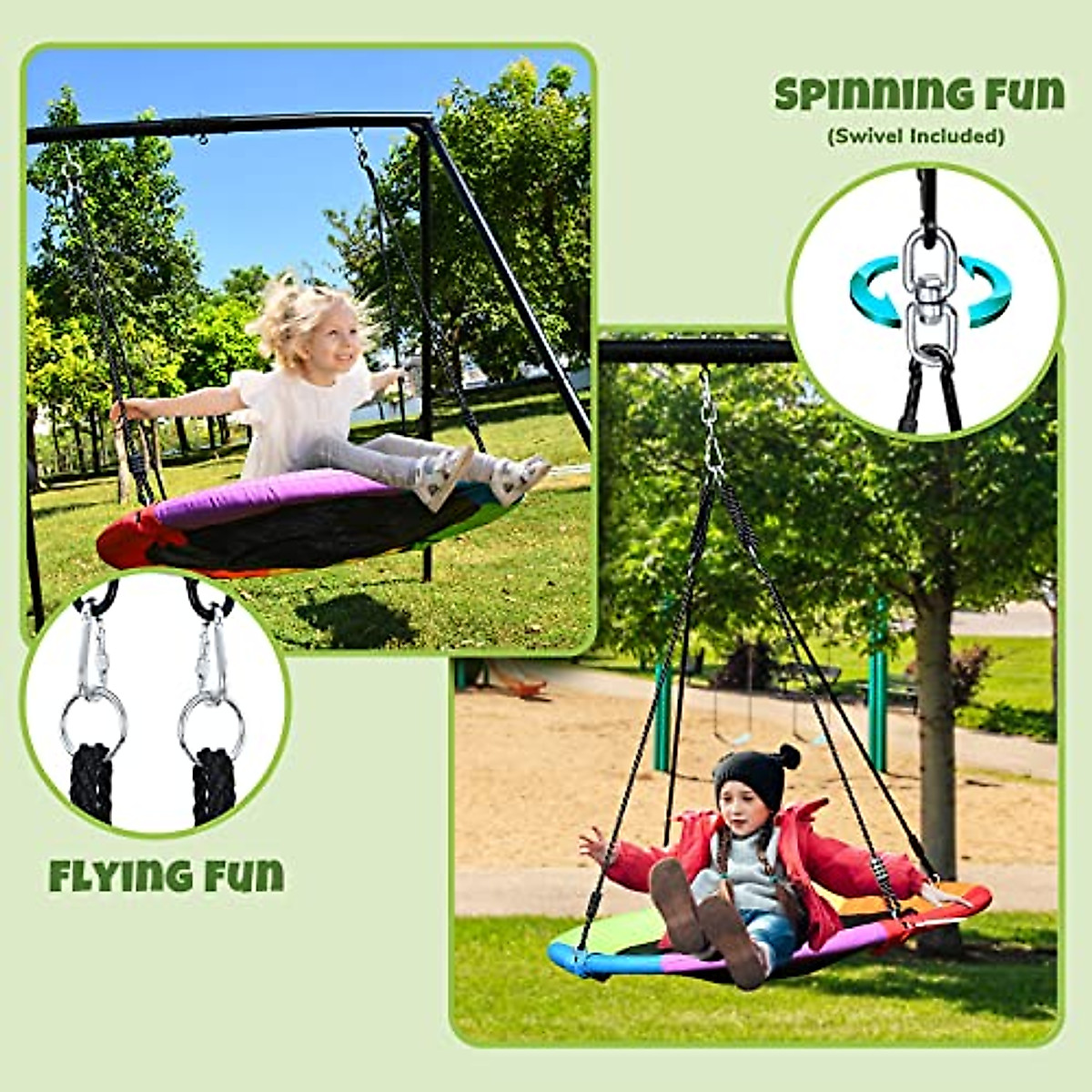 Trekassy 440lbs Swing Set with 40 Inch Saucer Tree Swing, Swivel and Heavy Duty A-Frame Metal Swing Stand (Multicolor)