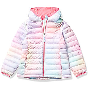 Amazon Essentials Girls' Lightweight Water-Resistant Packable Hooded Puffer Jacket, Pink Ombre, X-Large