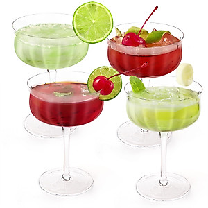 Hacaroa 4 Pack Vintage Coupe Glasses, 8.8 Oz Stemmed Crystal Cocktail Glassware, Clear Hand Blown Martini Glasses for Manhattan, Champagne, Gimlet, Home, Bar