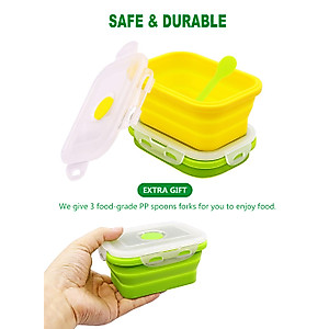 FUSMYE 3 PCS Collapsible Silicone Snack Containers Leak Proof, 11.8 oz Small Bento Box with Lids, Fruits Soups Food Storage For Kitchen, Camping, BPA Free, Microwavable