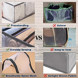 Wardrobe Clothes Organizer, Drawer Organizers for Clothing Jeans Leggings Pants Tshirts Closet Organizers Storage 7 Grid Clothes Storage Organization Stackable Washable Mesh (2pcs Jean/Legging Grey)